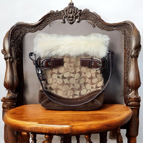Coach | Bags | Vintage Coach Y2k Shearling Fur Trim Crossbody Bag ...